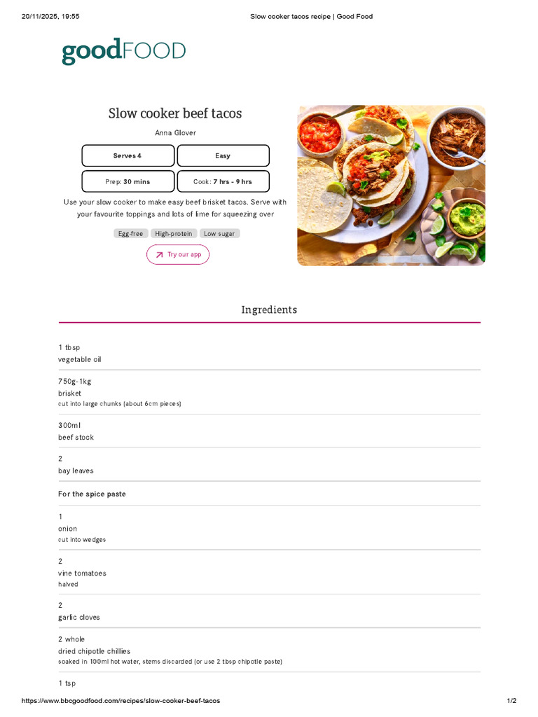 Slow Cooker Beef Tacos Recipe | PDF | Slow Cooker | Taco