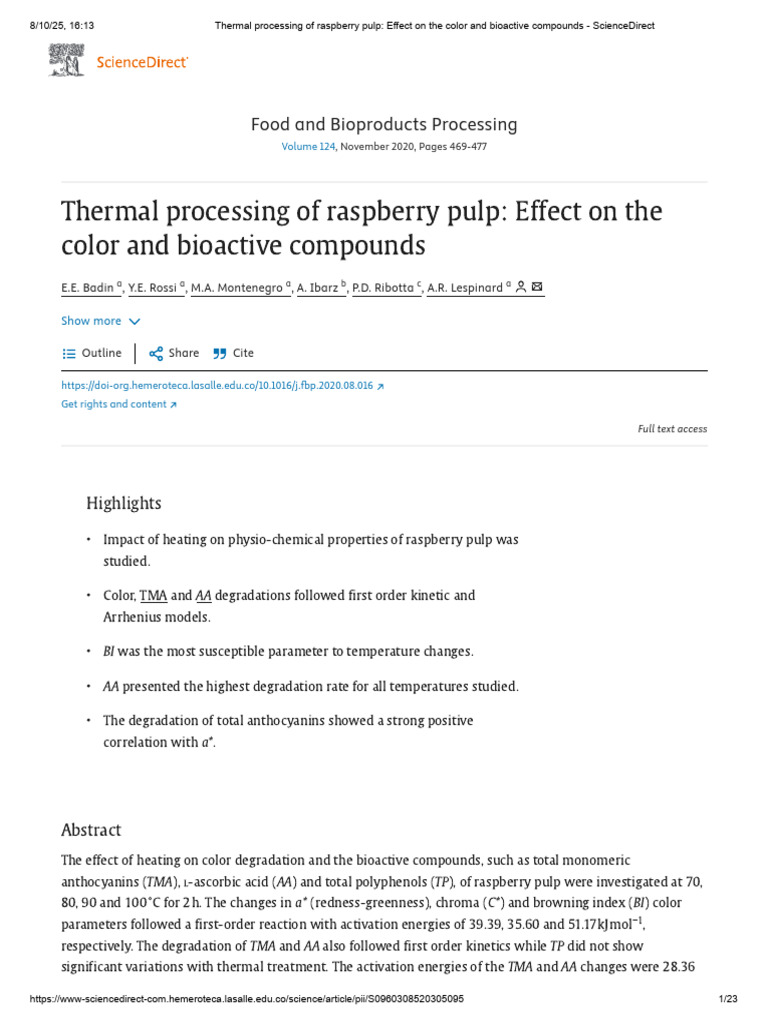 Thermal Processing of Raspberry Pulp - Effect On The Color and ...