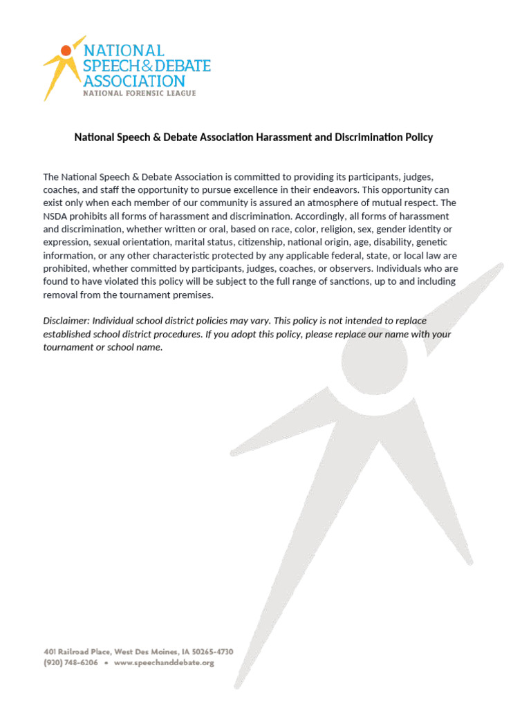 NSDA Harassment Discrimination Policy | PDF