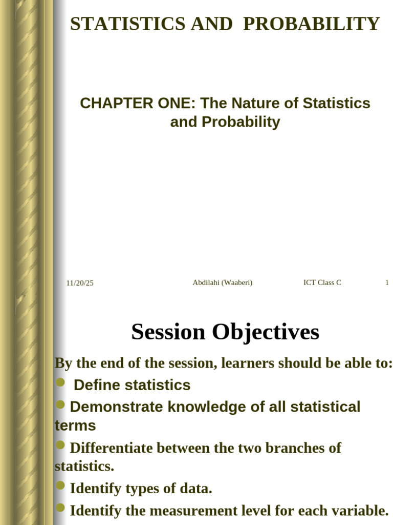 Statistics Chapter one.ppt Amoud 2025 ICT Class C.ppt last one | PDF | Statistics | Level Of ...