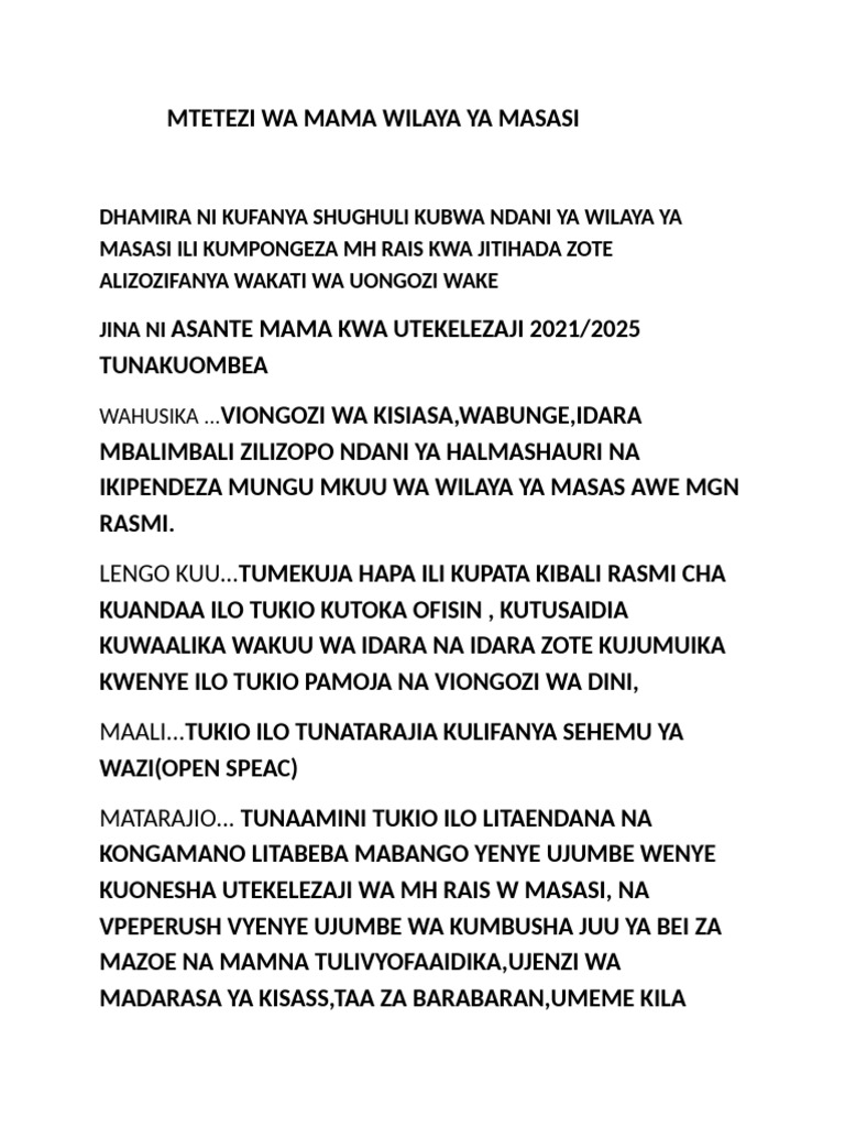 Dhamira Ni Kufanya Shughuli Kubwa Ndani Ya Wilaya Ya Masasi Ili ...