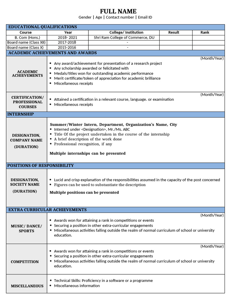 Srcc Cv Format 2 | PDF | Vocational Education | Educational Stages