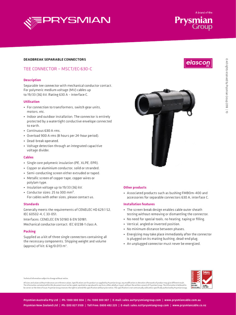 Separable Tee Connector MSCT/EC-630-C | PDF | Electrical Connector ...