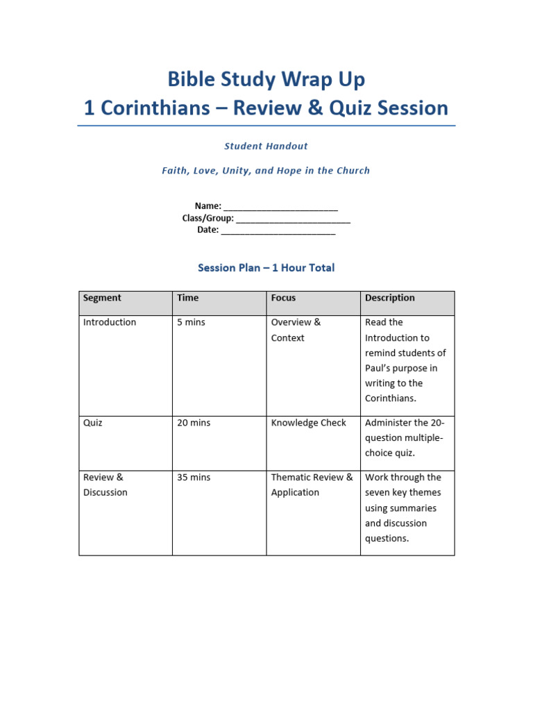 Bible Study Quiz and Review - I Corinthians | PDF | First Epistle To ...