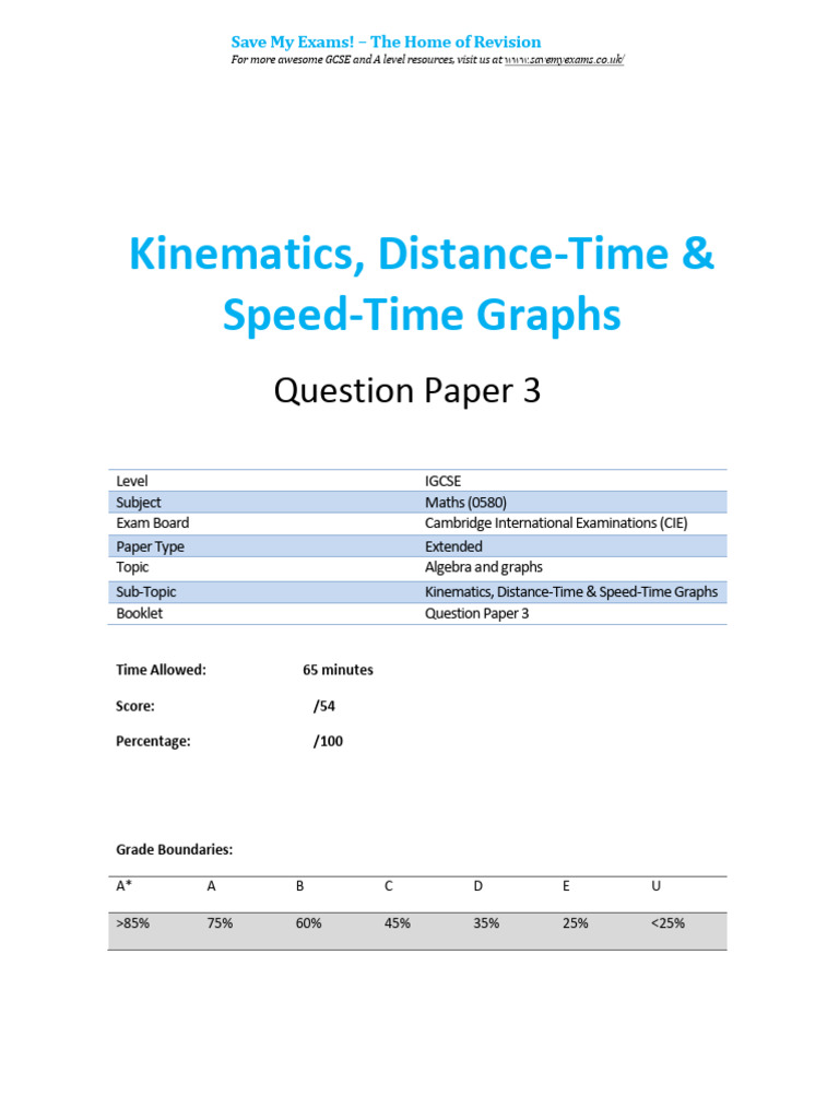 29.3 Kinematics Distance-Time Speed-Time Graphs - Cie Igcse Maths 0580 ...
