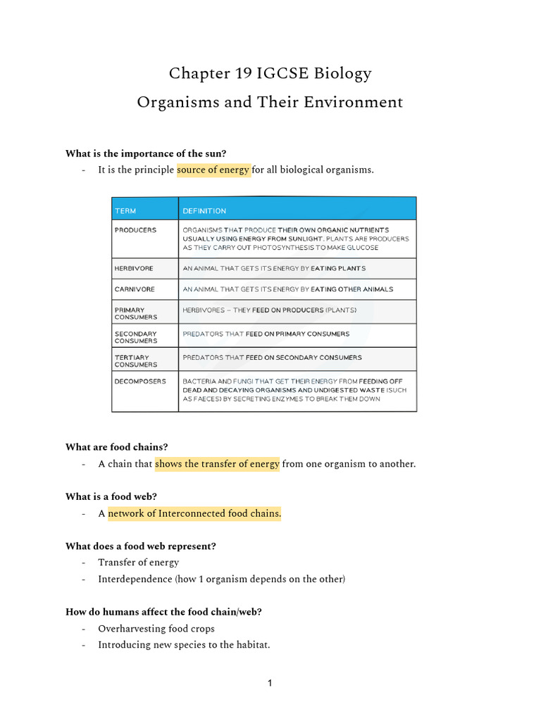 IGCSE Biology: Ecosystems and Energy Flow | PDF | Food Web | Nitrate