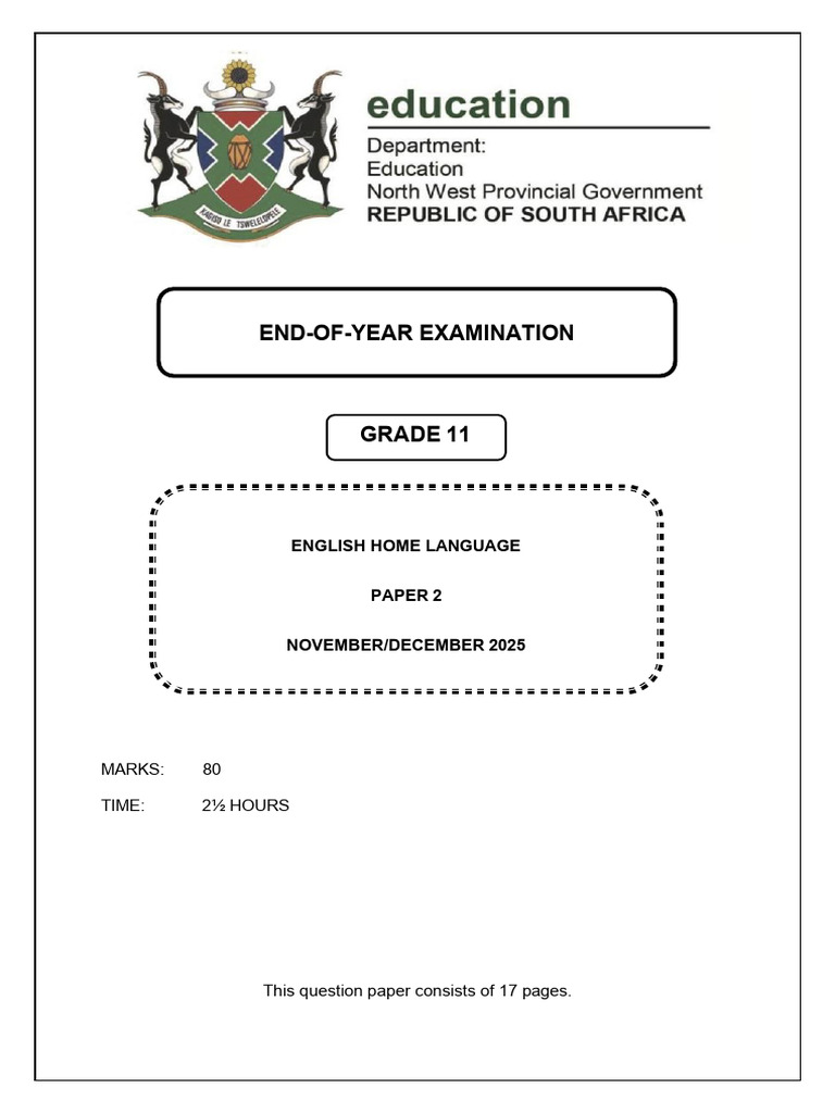Grade 11 English Exam Paper 2 2025 | PDF