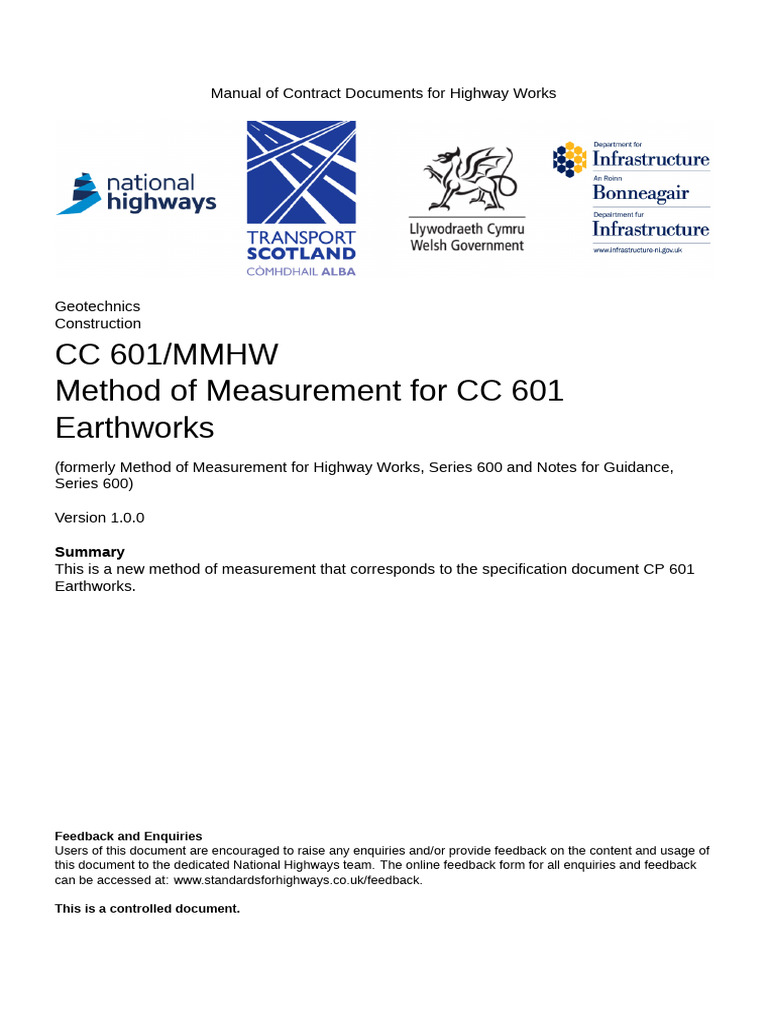 CC 601_MMHW Method of Measurement for CC 601 Earthworks - Version 1.0.0 | PDF | Specification ...