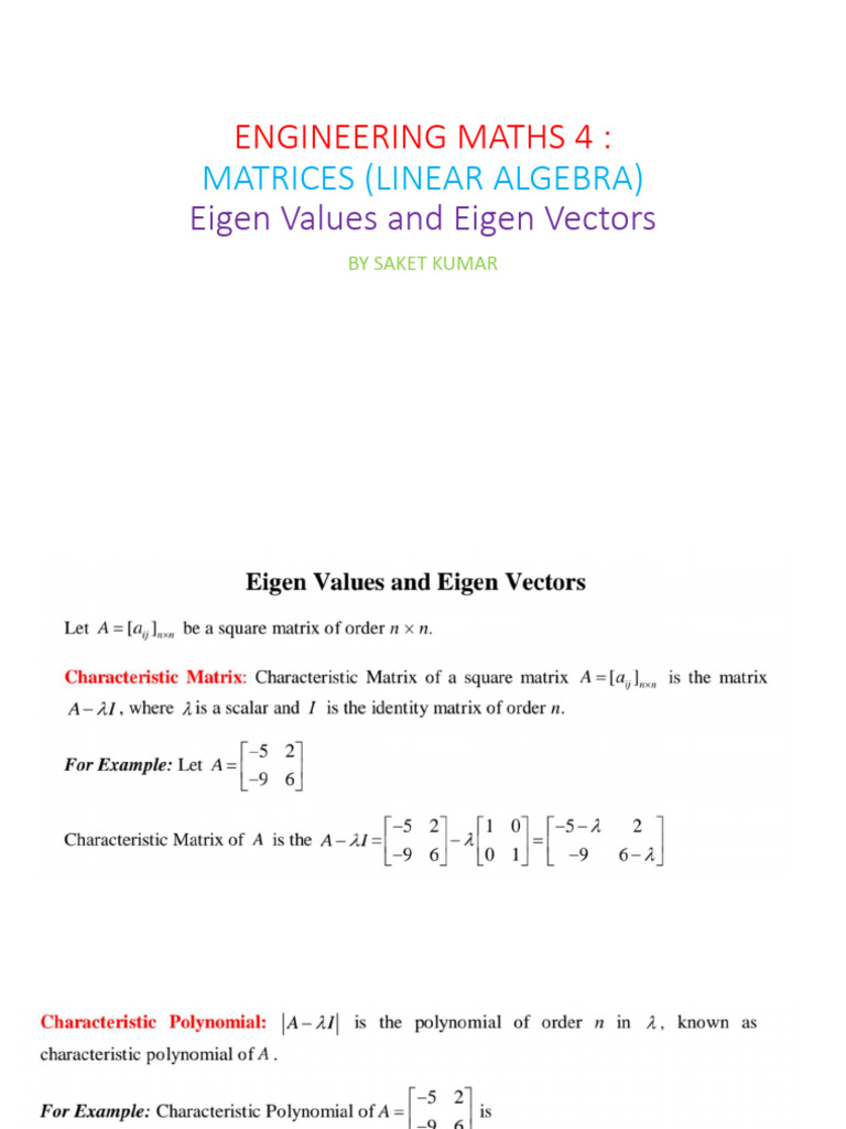 Matrices Linear Algebra - Eigen Values and Eigen Vectors | PDF