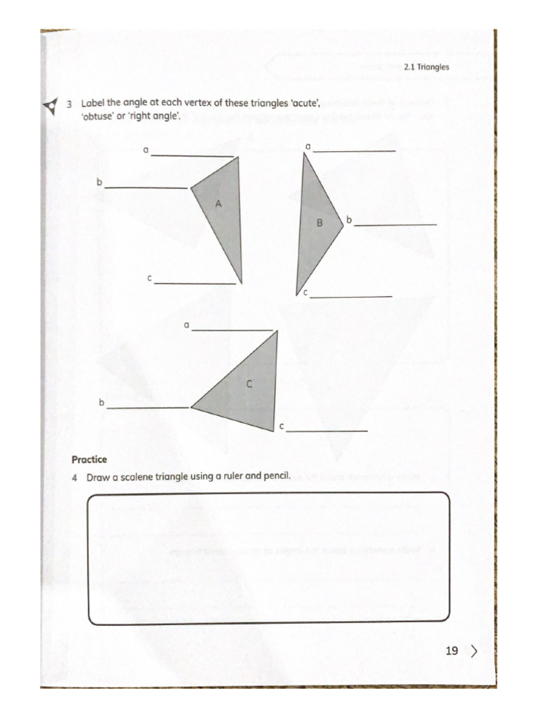 3 Label The Angle at Each Vertex of These Triangles 'Acute | PDF
