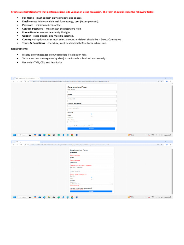 JavaScript Client-Side Registration Form | PDF