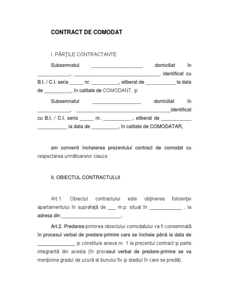 Model Contract de Comodat | PDF
