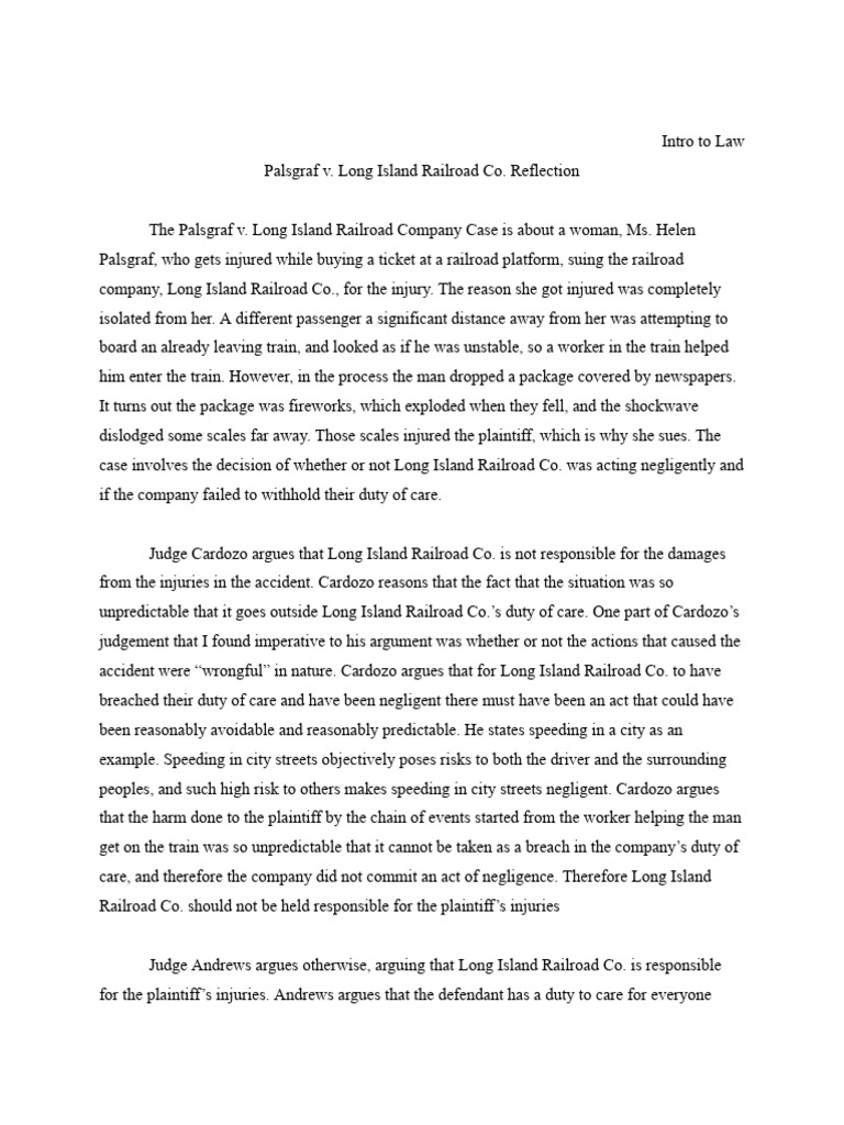 Palsgraf Case: Duty of Care Explained | PDF | Negligence | Justice