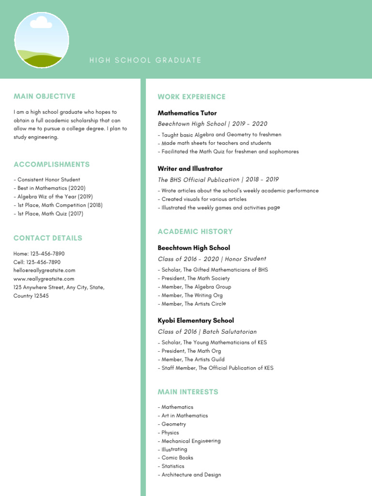 High School Graduate: Main Objective Work Experience | PDF ...