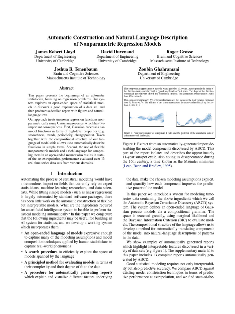 Automatic Construction and Natural-Language Description of Nonparametric Regression Models | PDF ...