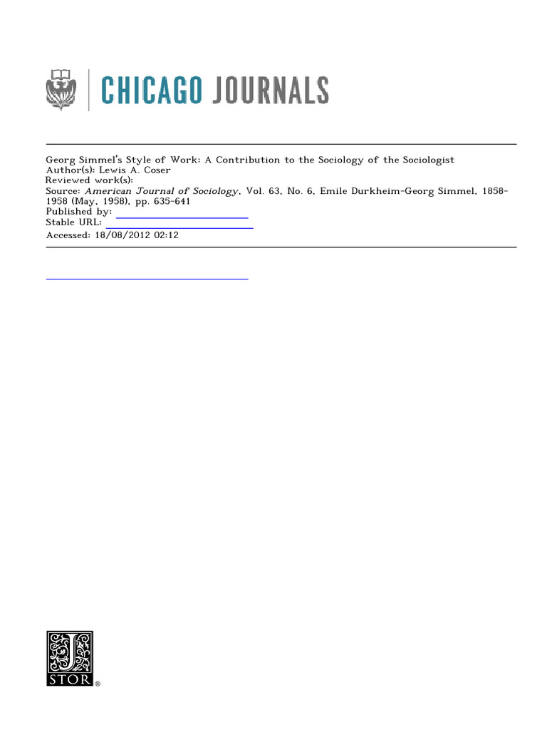 Lewis Coser El Estilo de Trabajo de Simmel | PDF | Sociology