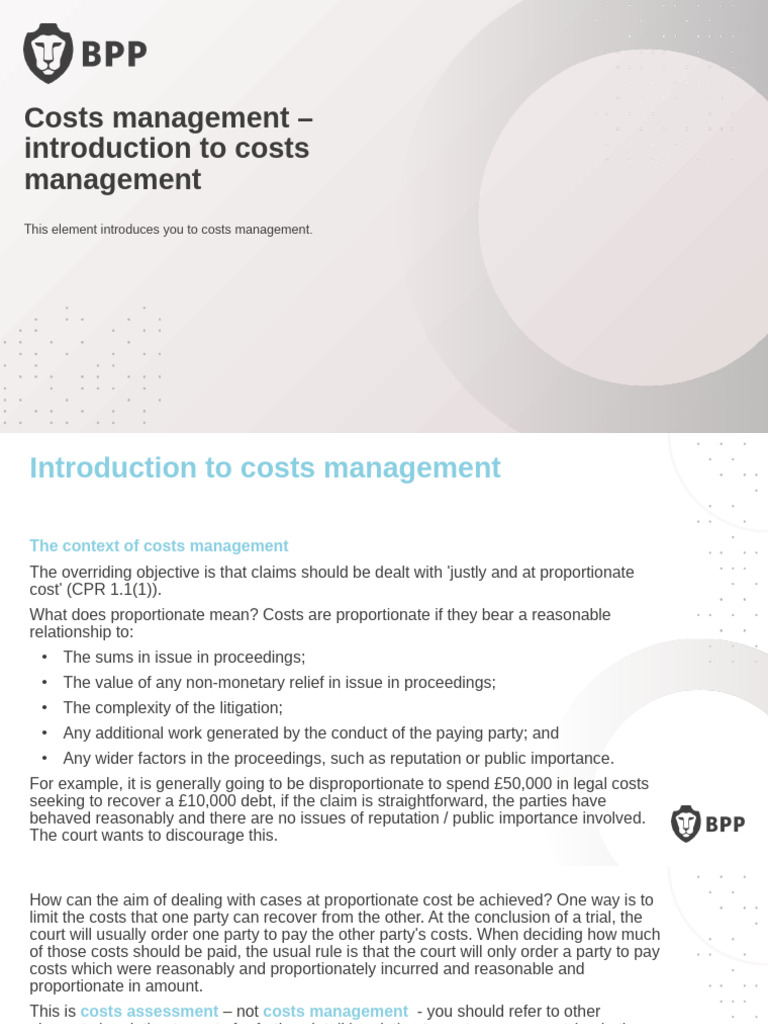 1 Costs Management Introduction | PDF