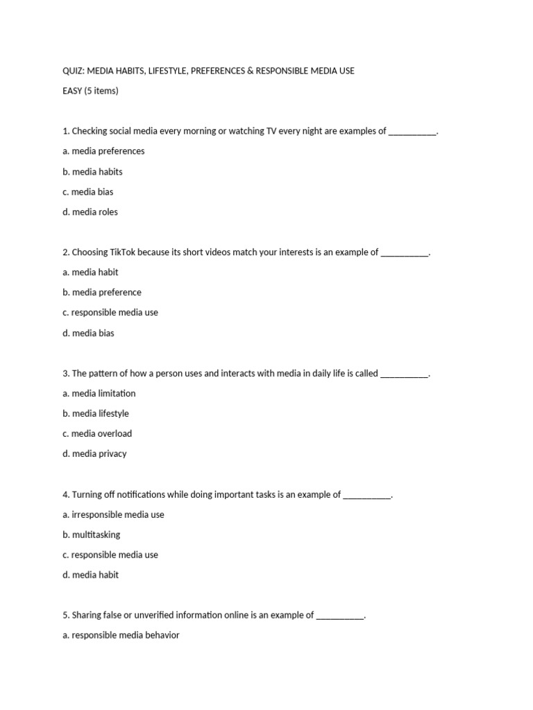 QUIZ, Media Habits, Lifestyle Preferences | PDF