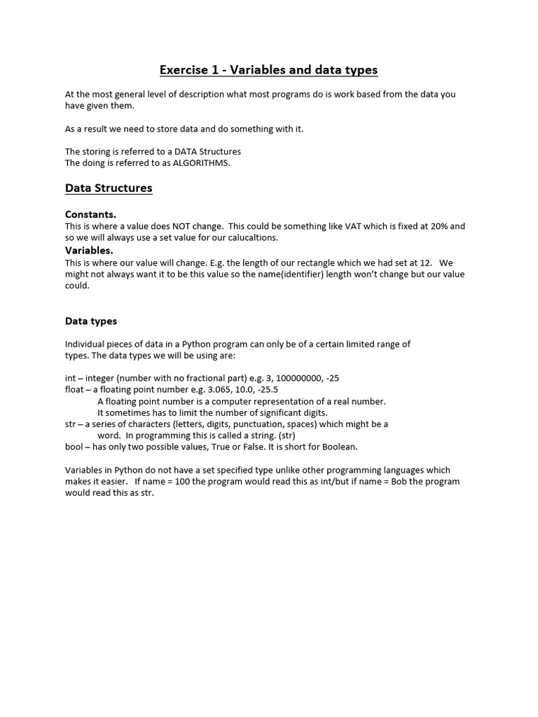 Python Exercise 1 | PDF | Data Type | Boolean Data Type