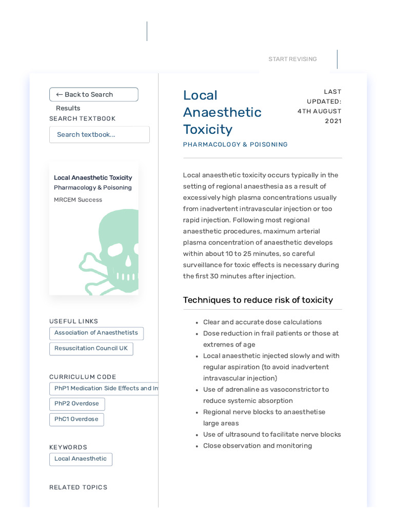 Local Anaesthetic Toxicity - MRCEM Success | PDF | Anesthesia ...