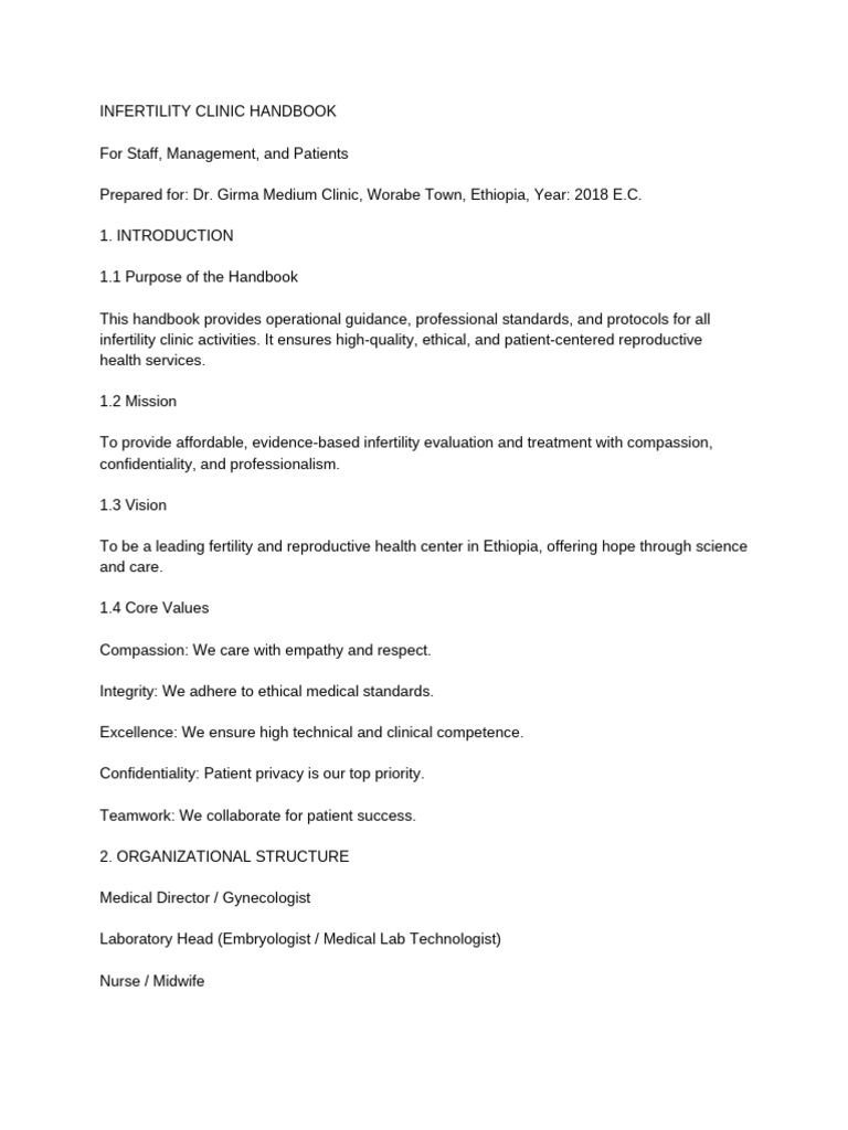 Infertility Clinic Operations Handbook | PDF | Infertility | Sexual Health