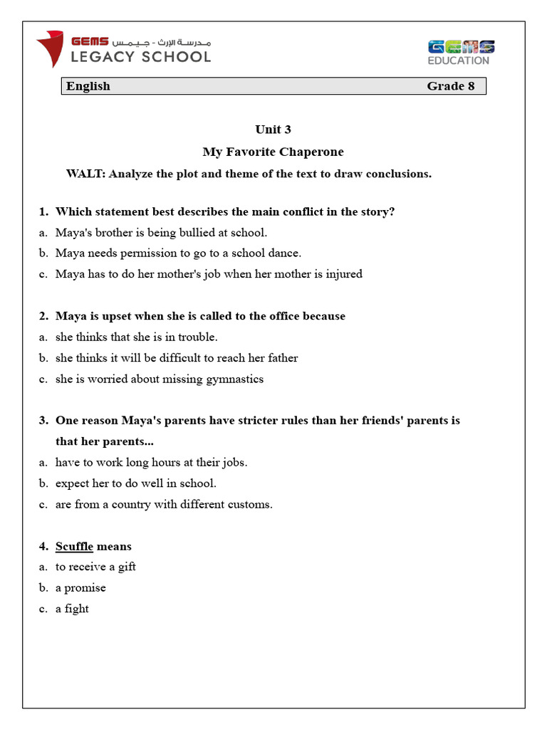 My Favorite Chaperone Notebook Work | PDF
