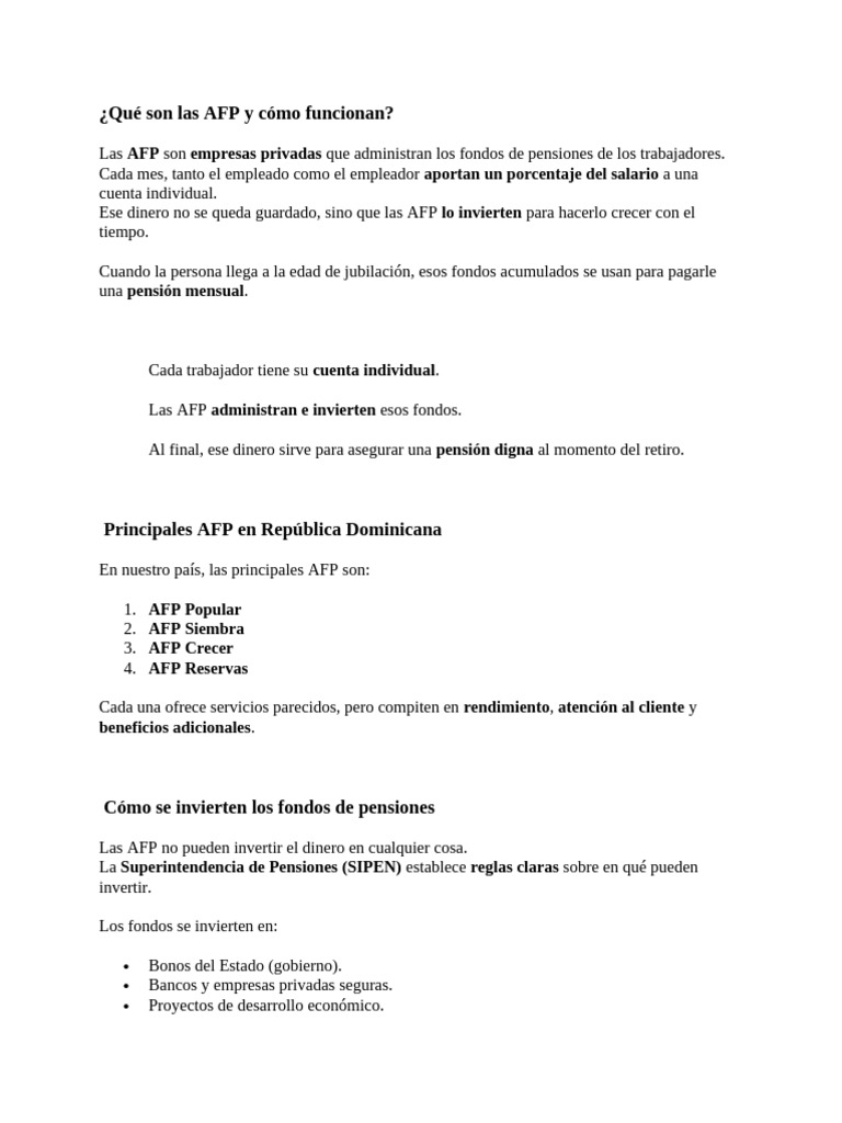 Funcionamiento de las AFP en RD | PDF