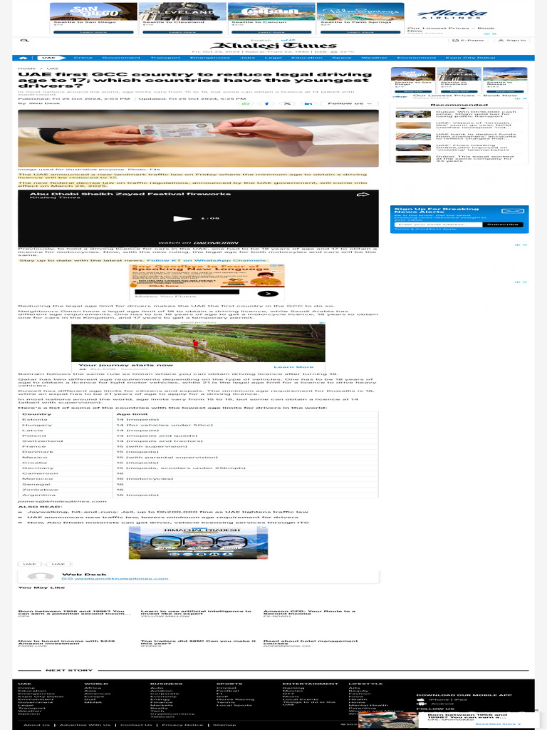 UAE First GCC Country To Reduce Legal Driving Age To 17 Which Countries ...