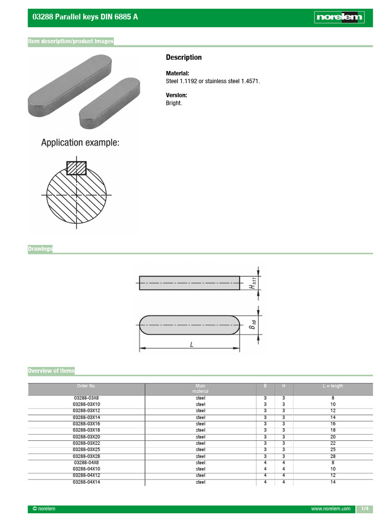 DIN 6885 Key Datasheet | PDF | Components | Mechanical Engineering
