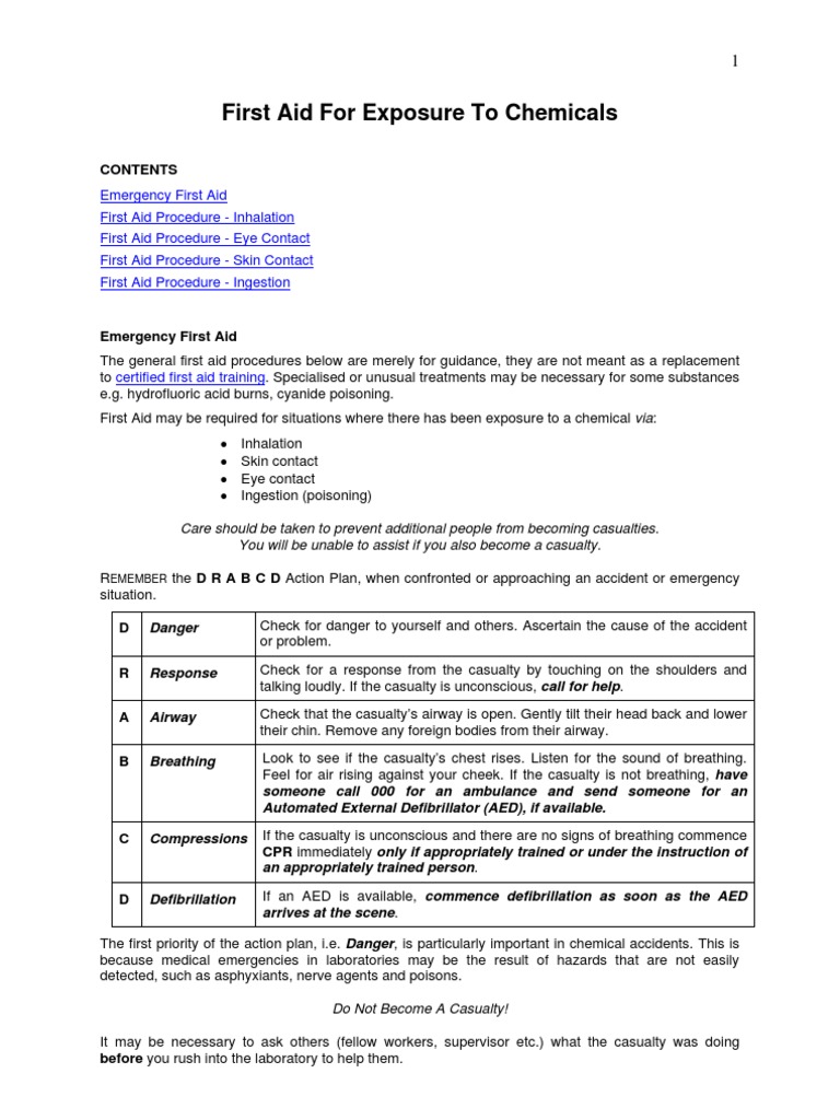 Chemical First Aid Guide | PDF | First Aid | Emergency Department