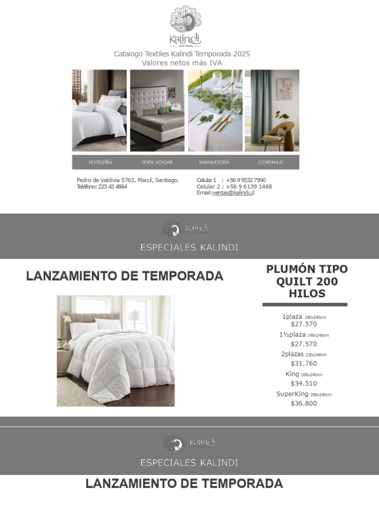 Catálogo Textiles Kalindi 2025 | PDF | Lecho | Materiales