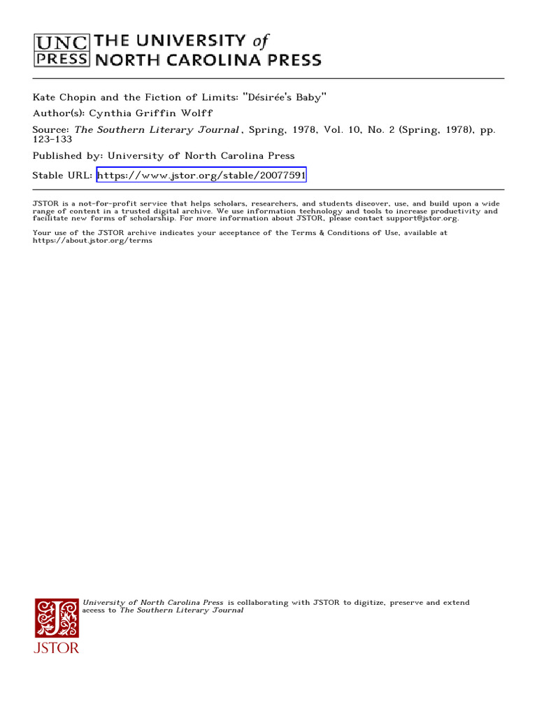 Kate Chopin and The Fiction of Limits "Désirée's Baby" | PDF | The ...