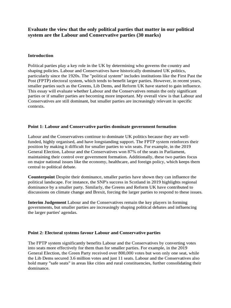 Labour and Conservative Party Dominance in UK Politics | PDF ...