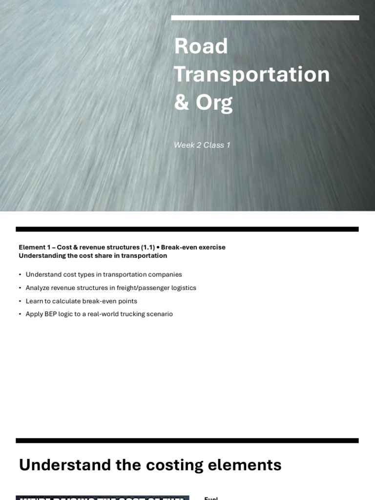 Road Transportation Week 2 Class1 | PDF | Transport | Road