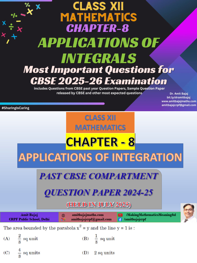 8. Class XII APPLICATIONS of INTEGRALS Most Important Questions for 2025-26 Examination (Dr ...
