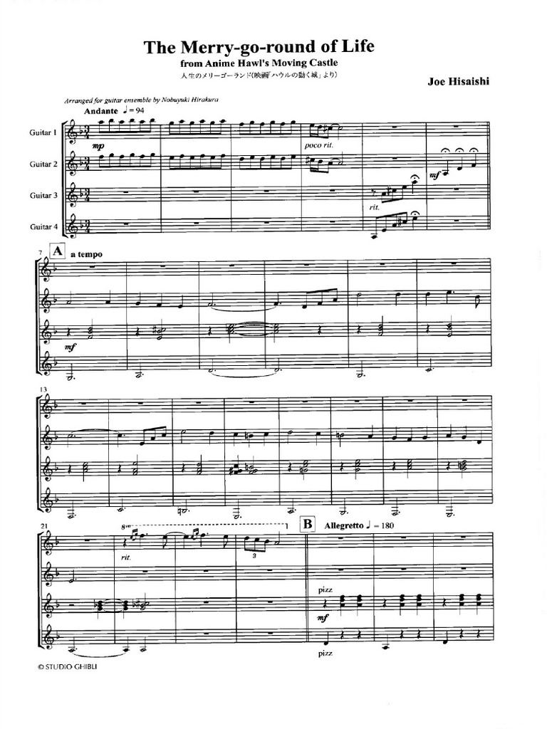 The Merry-go-round of Life - Joe Hisaishi for Guitar Quartet | PDF