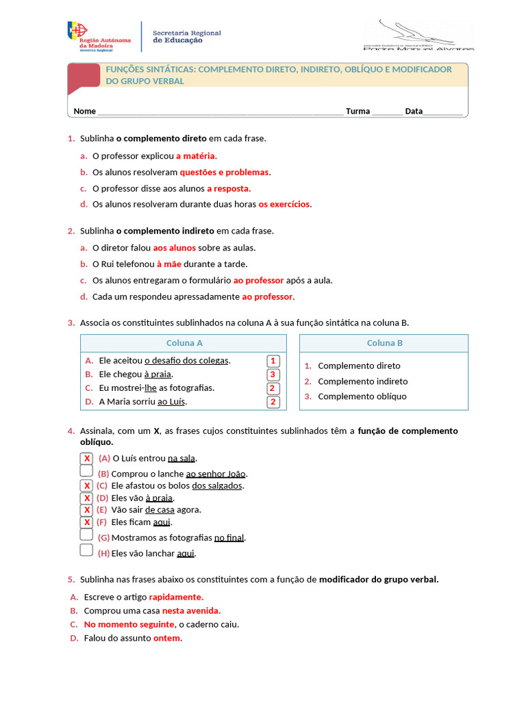 SOL-_Ficha_de_trabalho_funcoes_sintatica (CD, Ci, Mod, C Ob e Pred Sujeito)s | PDF