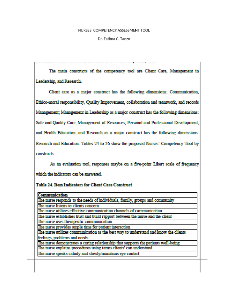 Nurses Competency Assessment Tool 1 | PDF