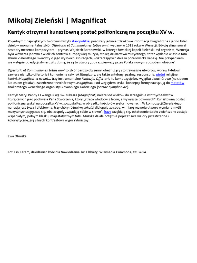 Mikolaj Zielenski Magnificat | PDF