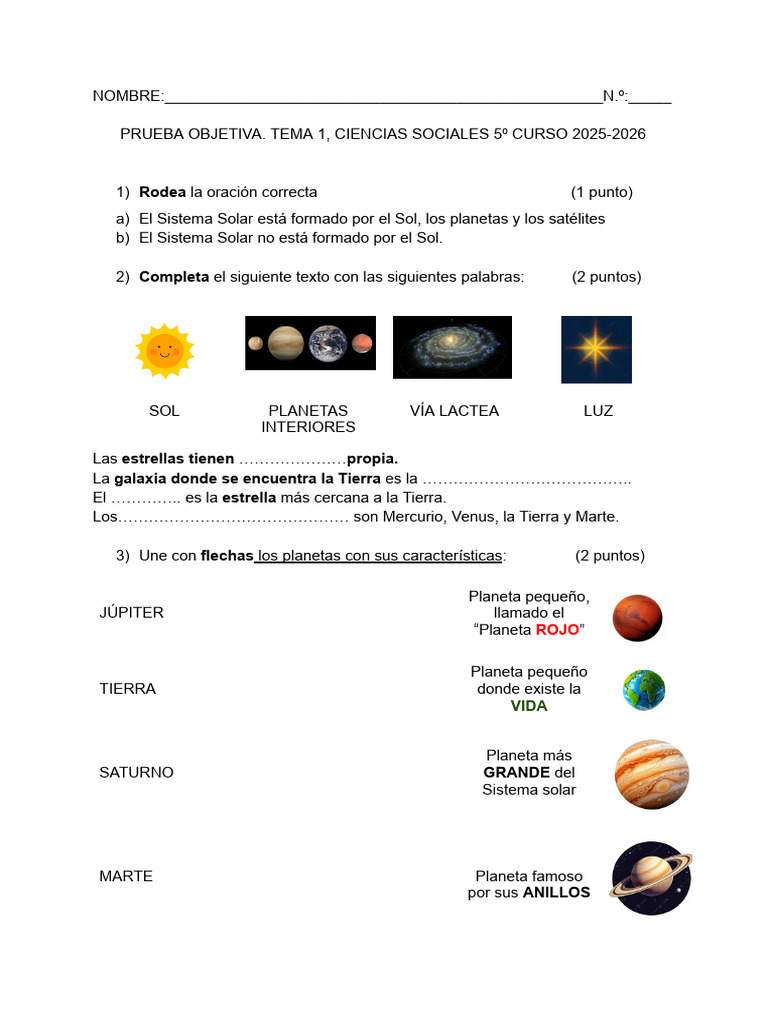Examen Sistema Solar Modelo Prueba ACS | PDF