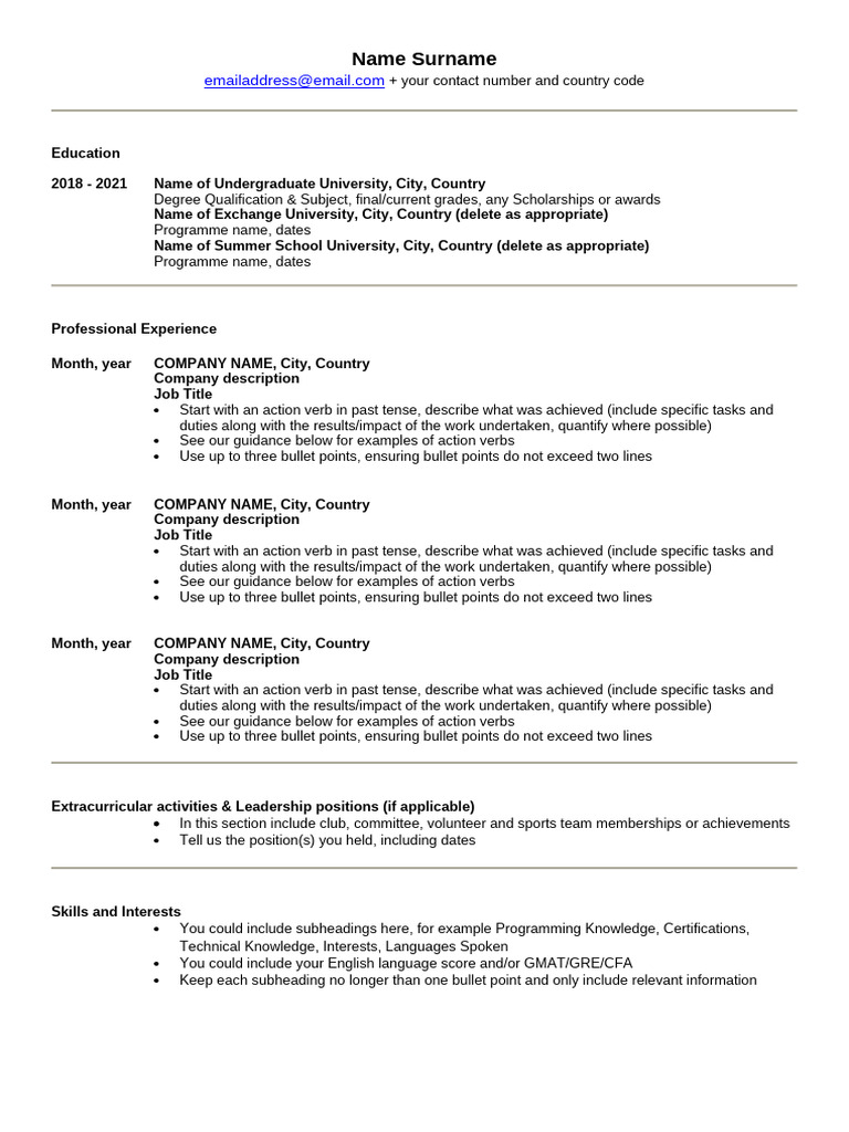 LBS Graduate Masters - CV Template Guidance | PDF | Leadership | Mentorship