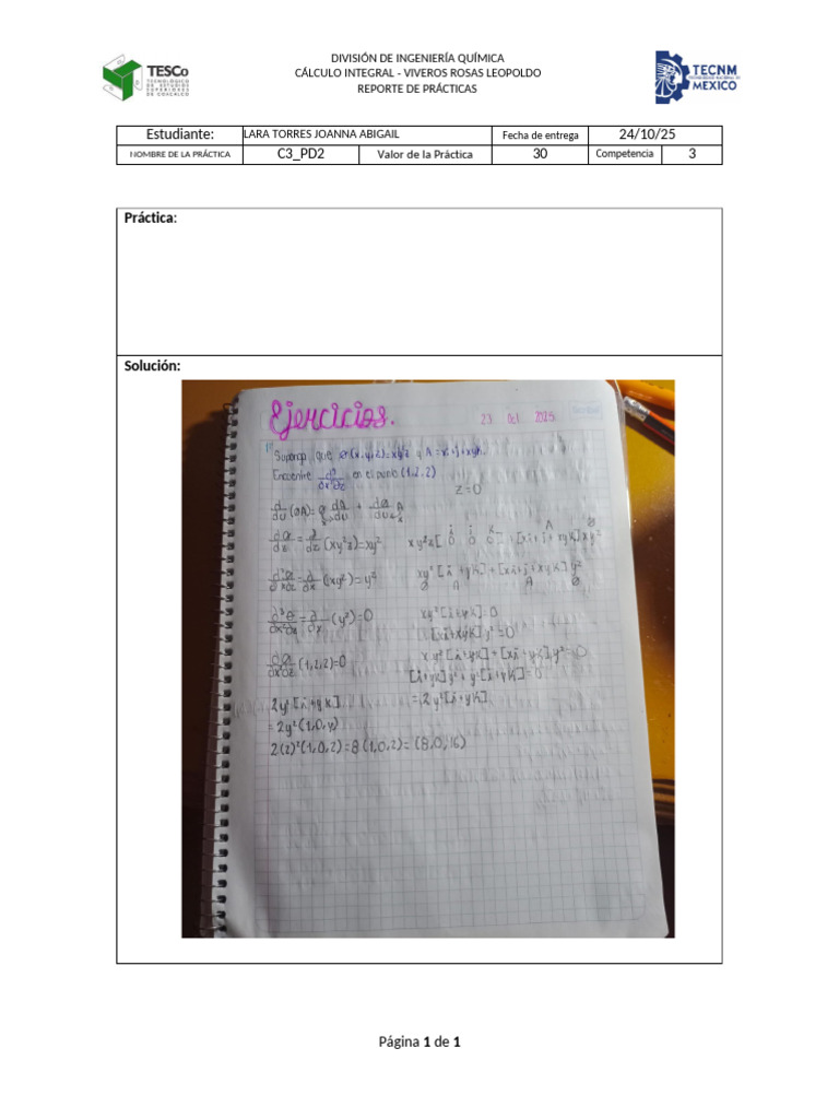 Reporte de Práctica C3_PD2 en Cálculo Integral | PDF