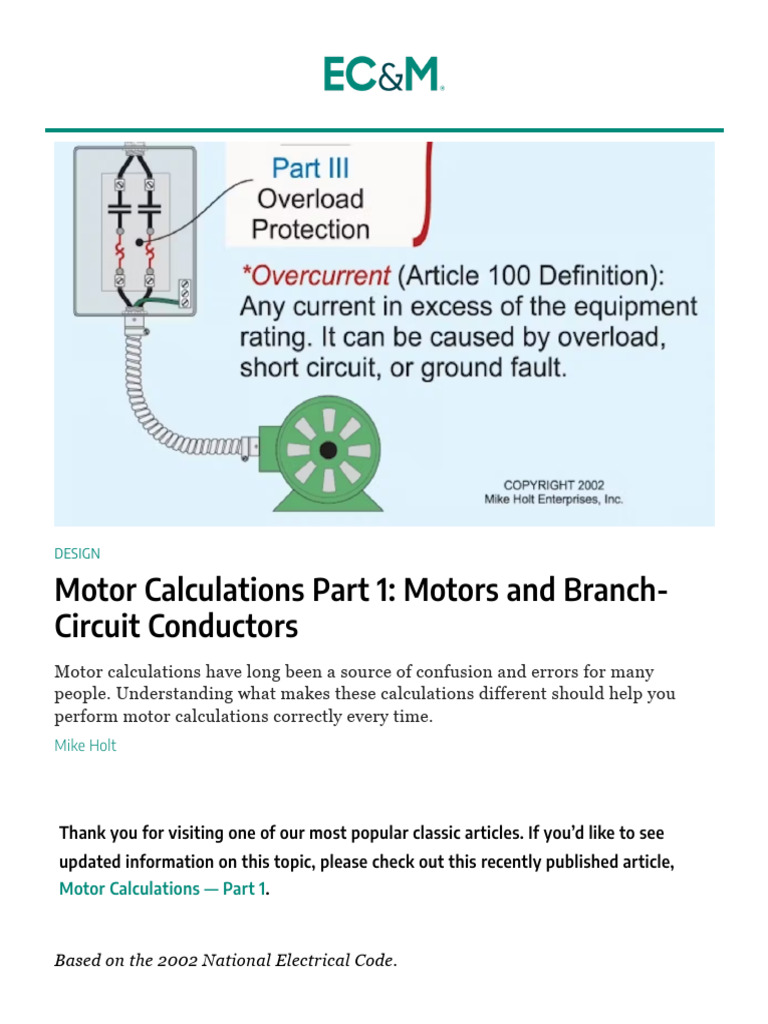 Motor Calculations for Overload Protection | PDF | Fuse (Electrical ...