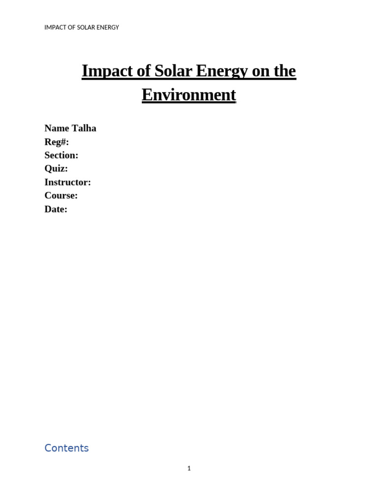 Impact of Solar Energy On Environment | PDF | Solar Power | Air Pollution