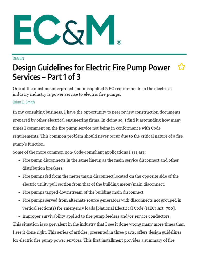 NEC Design Guidelines for Electric Fire Pump Power | PDF | Electric ...
