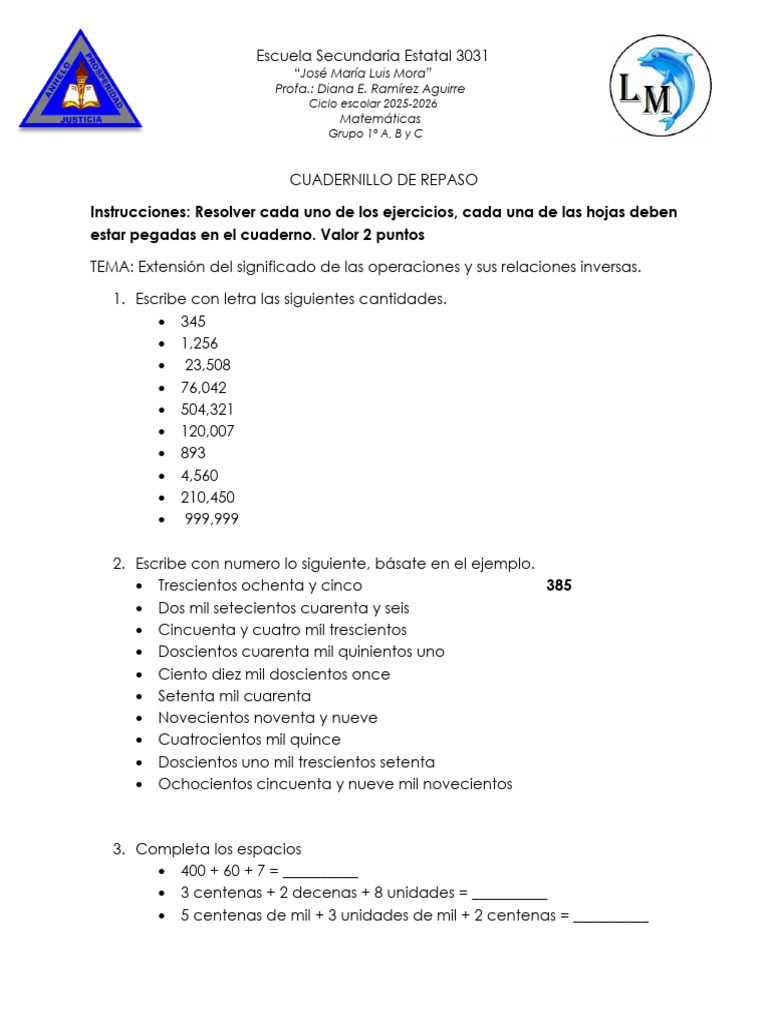 CUADERNILLO DE REPASO | PDF | Matemáticas | División (Matemáticas)