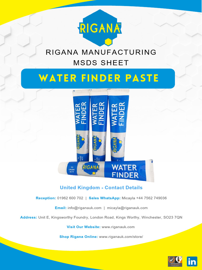 UK Water Finder Paste MSDS Sheet | PDF | Water | Hazards
