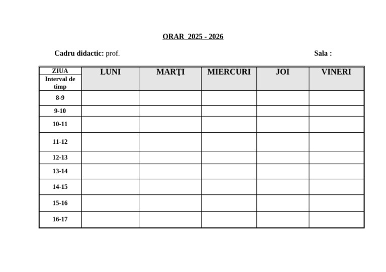 Orar Model 2025 2026 | PDF