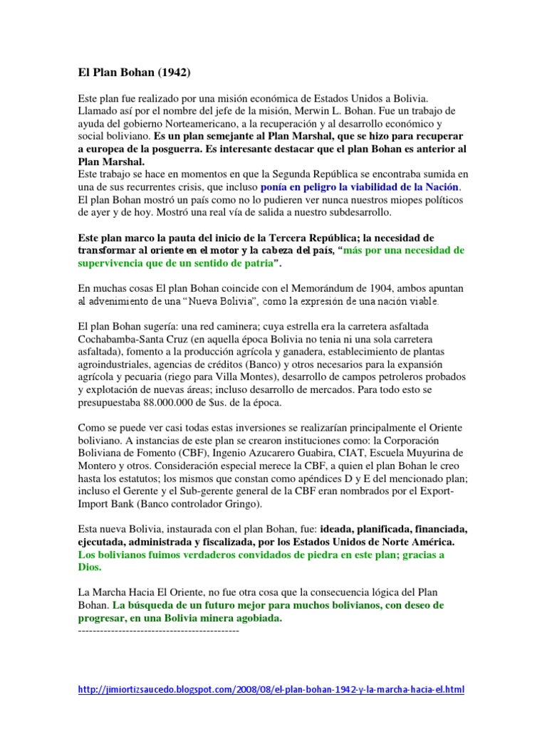 Plan Bohan: Transformación Económica de Bolivia | PDF | Bolivia | Los ...