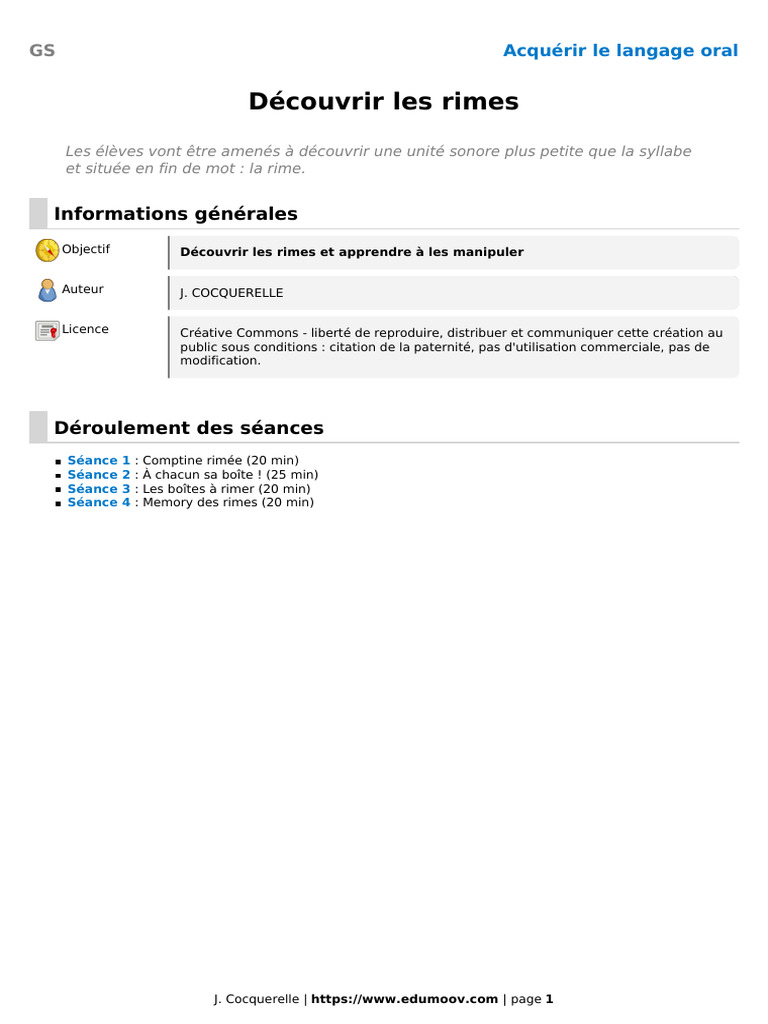 Découverte des rimes en GS | PDF